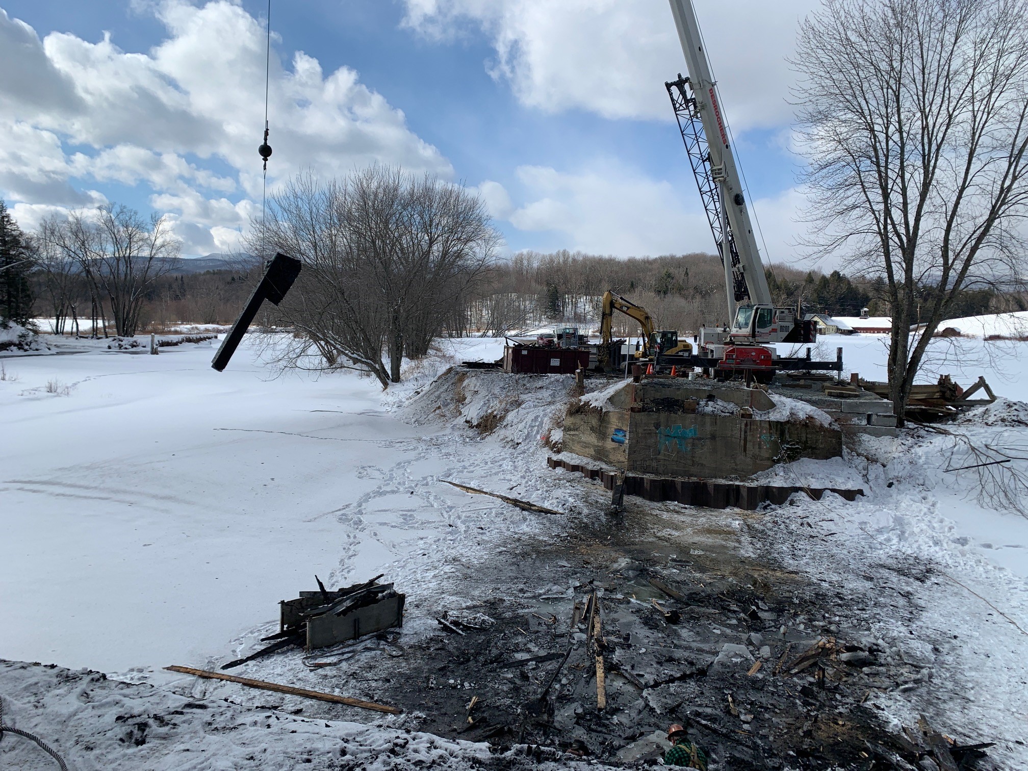 Wreckage of Burned Covered Bridge Removed From Vermont River – NBC Boston