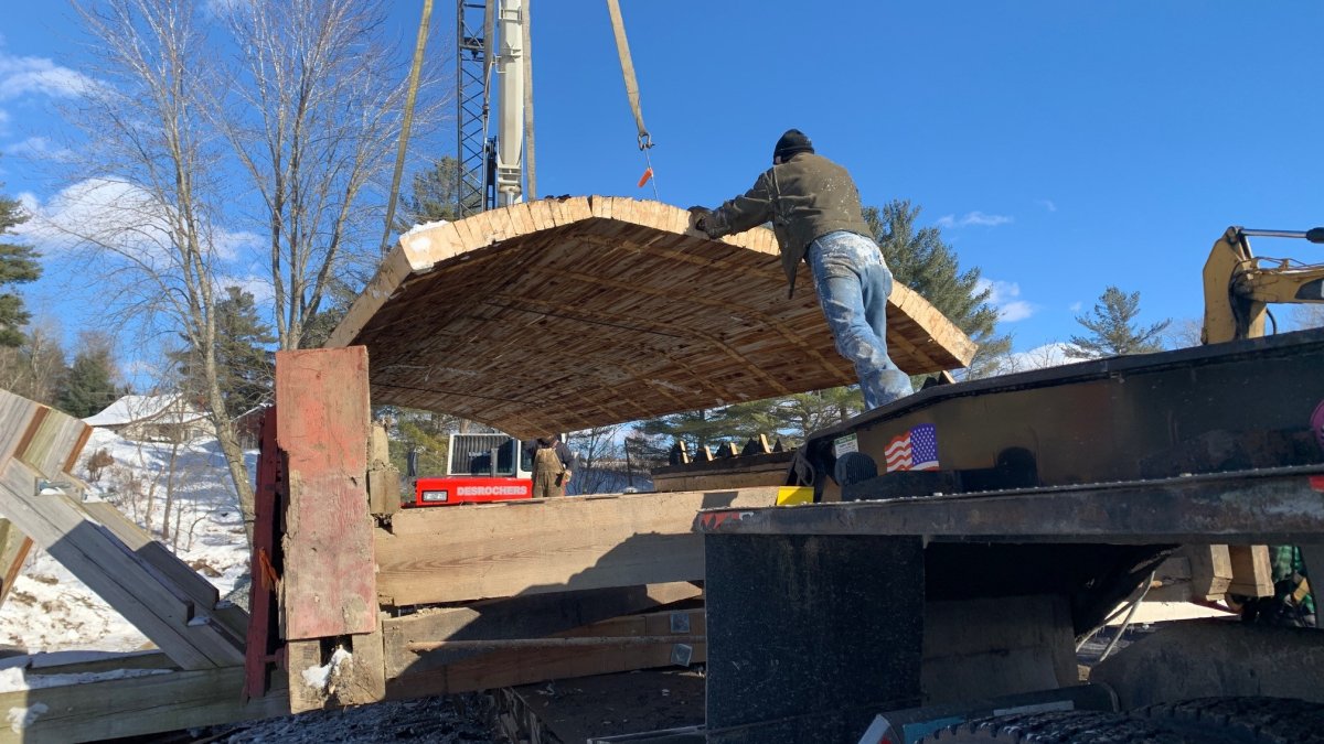 Wreckage of Burned Covered Bridge Removed From Vermont River – NBC Boston