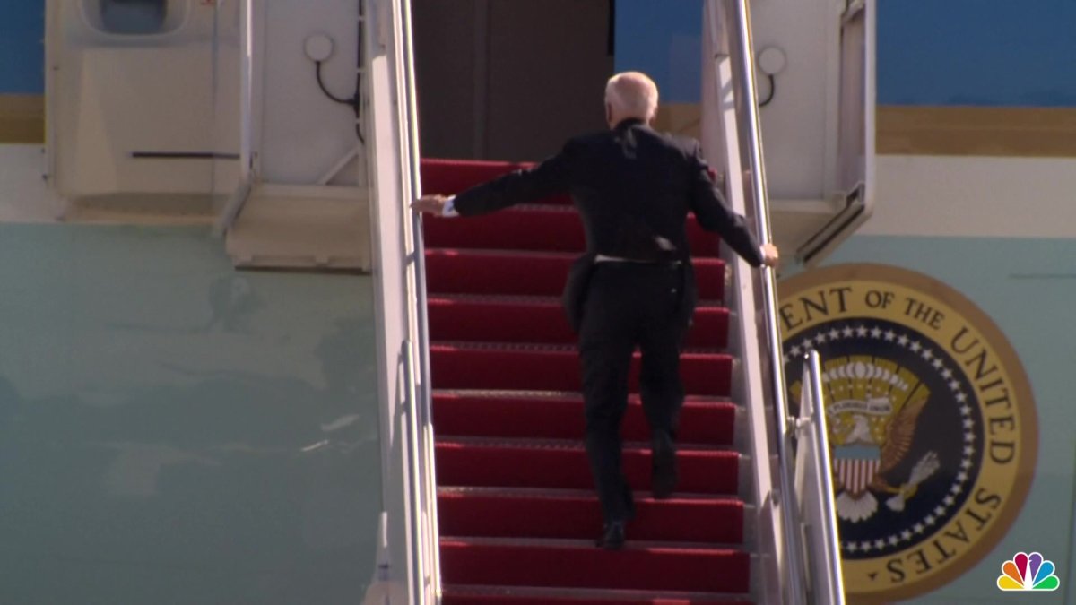 Biden Trips Going Up Stairs to Air Force One, ‘Doing Fine’ – NBC Boston
