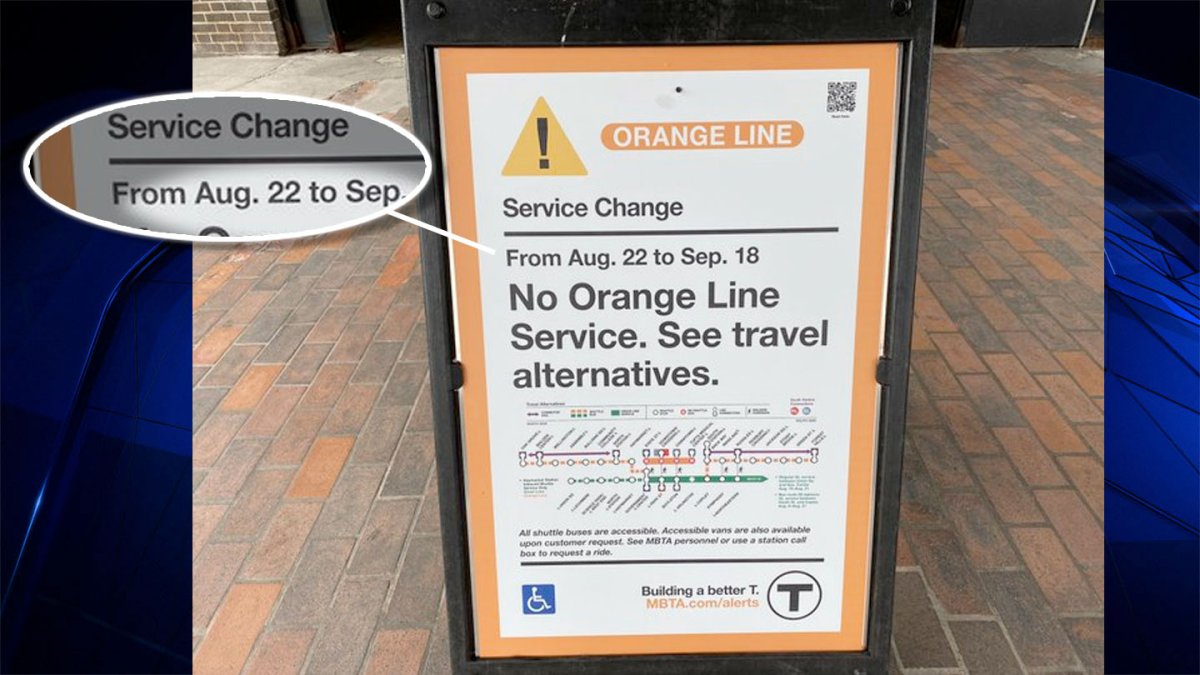 Orange Line Shutdown Signs: MBTA Reacts to Wrong Date Error – NBC Boston
