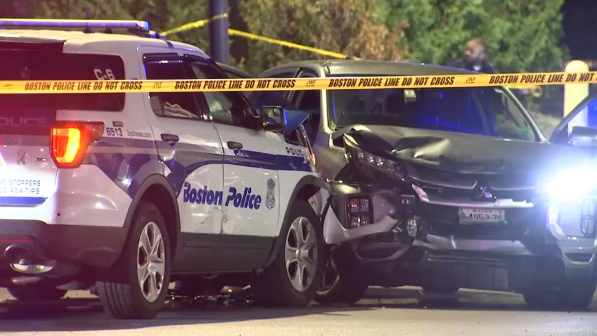 2 Boston Police Cars Damaged in Crash Behind South Bay Center in ...