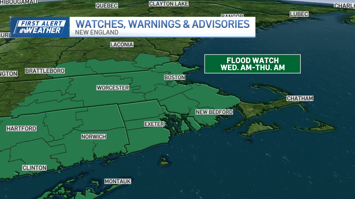 Massachusetts rain today: Flood watch in effect – NBC Boston