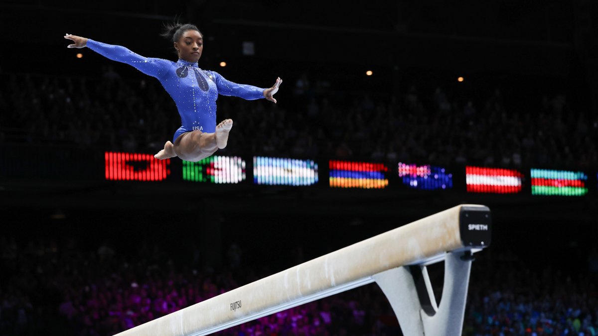 Simone Biles continues success with 6th all-around title at worlds ...