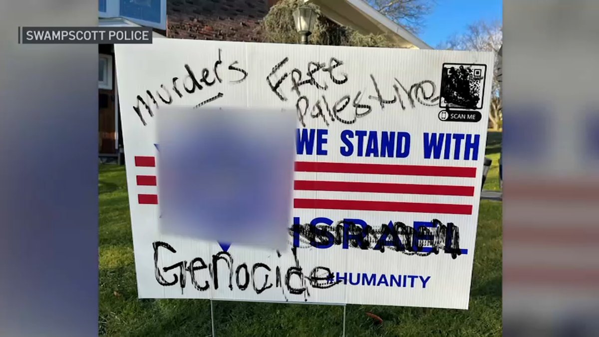 Swampscott police investigate hateful vandalism of pro-Israel yard sign ...
