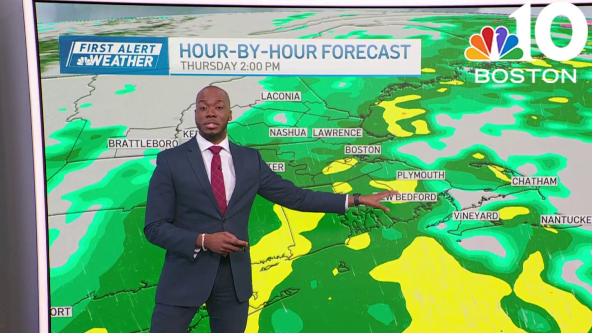 Heavy rain falls in Boston Thursday, with high temps in 50s – NBC Boston