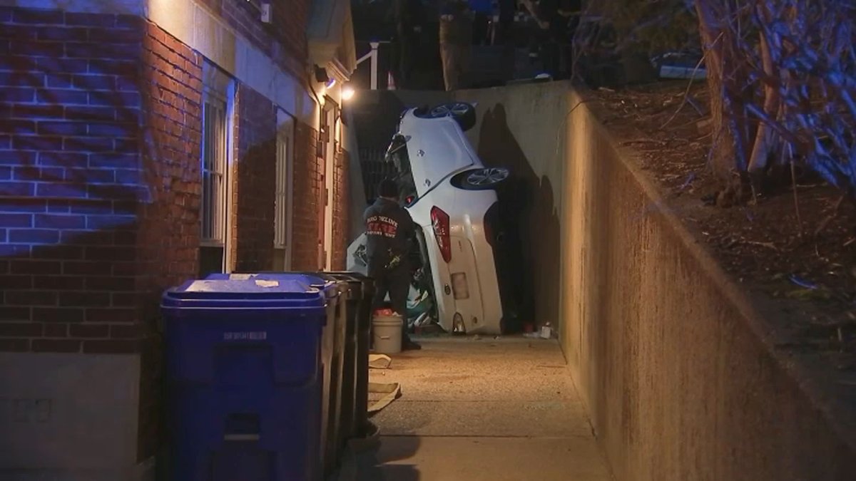 Brookline Crash Leaves Car Sideways On Stairs Next To Synagogue Nbc
