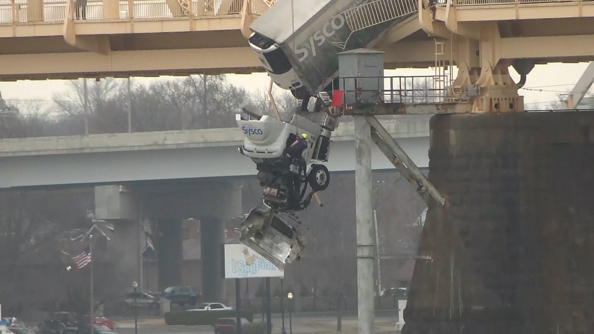 Truck driver pulled to safety from vehicle dangling over bridge – NBC ...