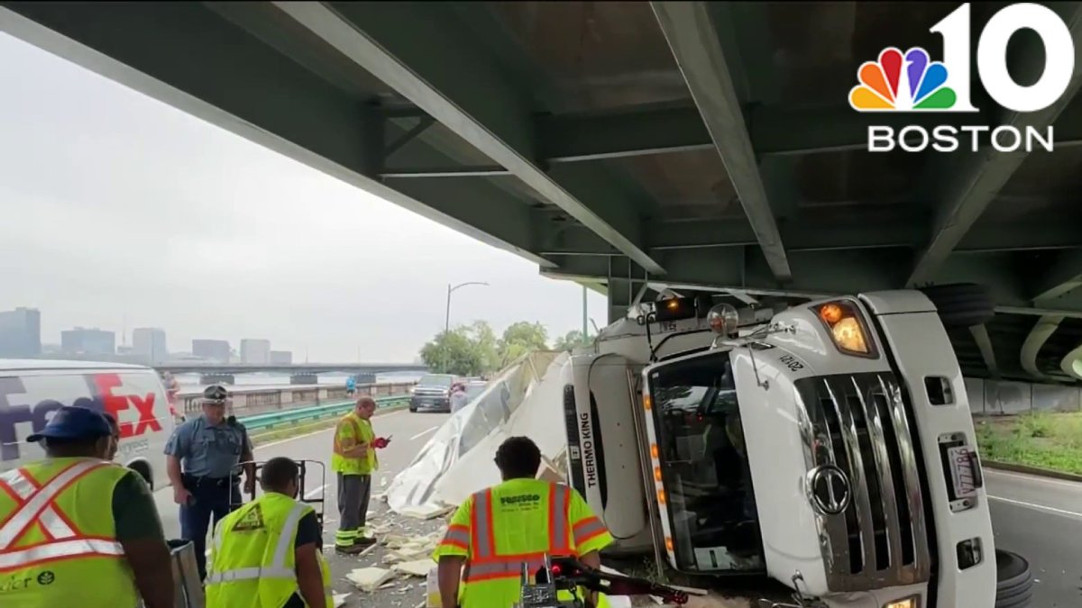 Truck rolls over, hits bridge on Storrow Drive in Boston – NBC Boston