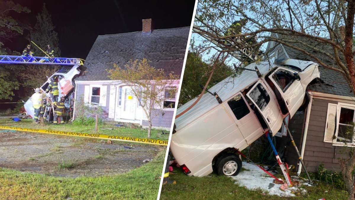 Van on fire after striking home in Wareham – NBC Boston
