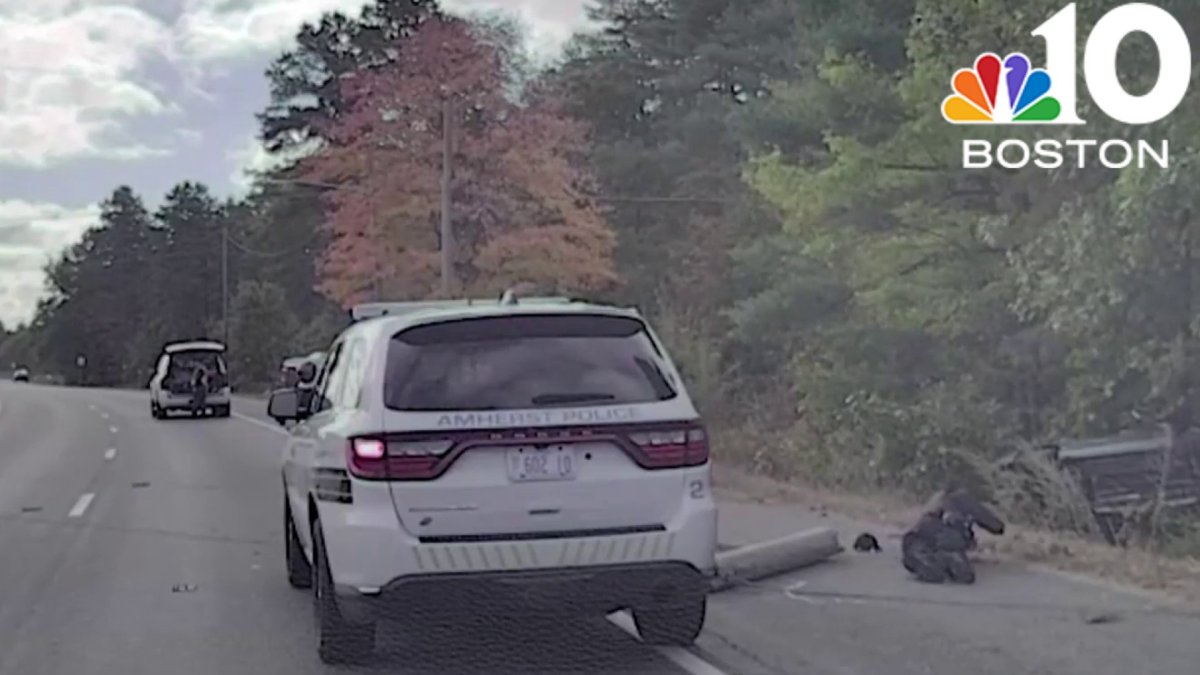 Video shows NH police officer hit by fallen telephone pole – NBC Boston