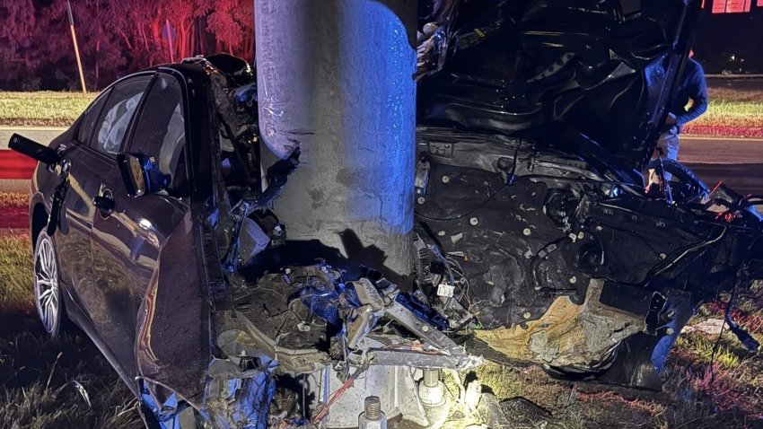 Woburn MA Route 38 rotary car crash into pole – NBC Boston
