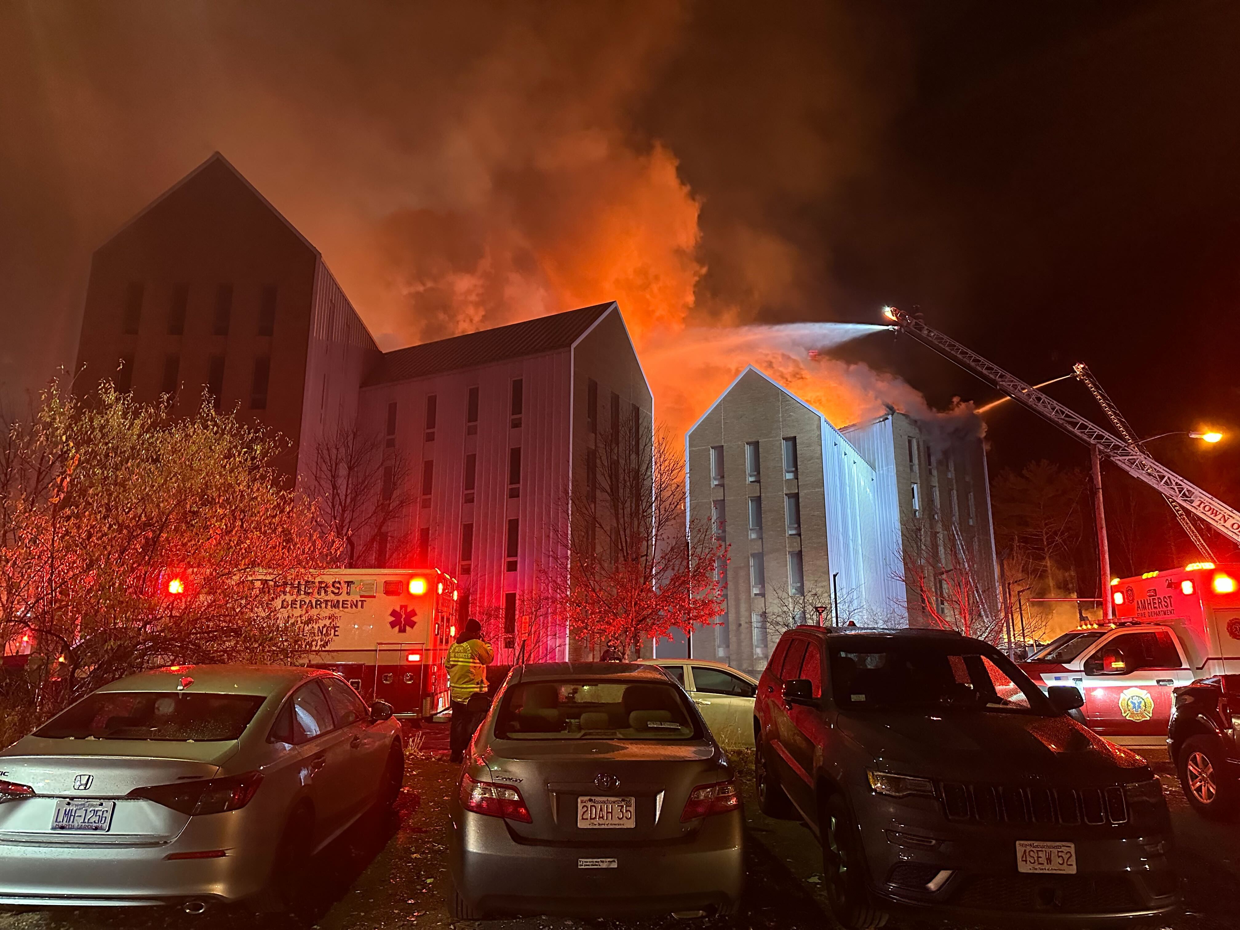 Video, photos of massive fire at Amherst, MA apartment complex – NBC Boston