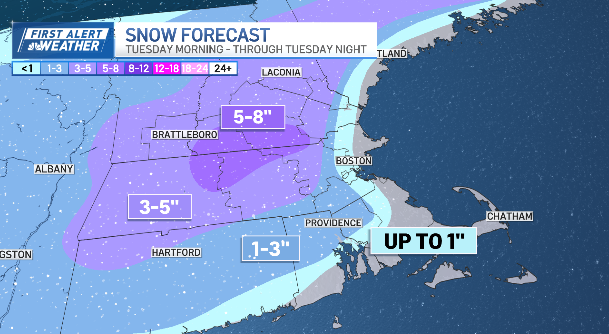 New England snow storm Tuesday: Tracking the timing, totals – NBC Boston