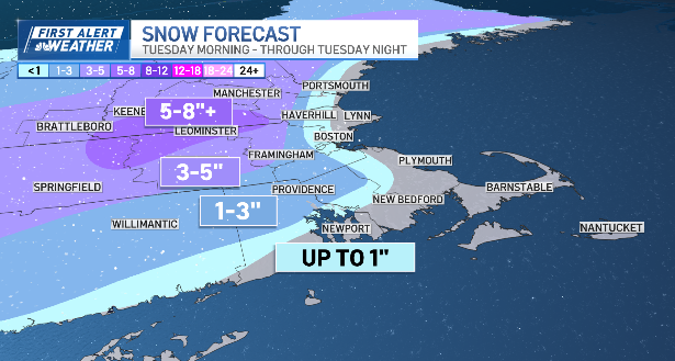 New England snow storm Tuesday: Tracking the timing, totals – NBC Boston