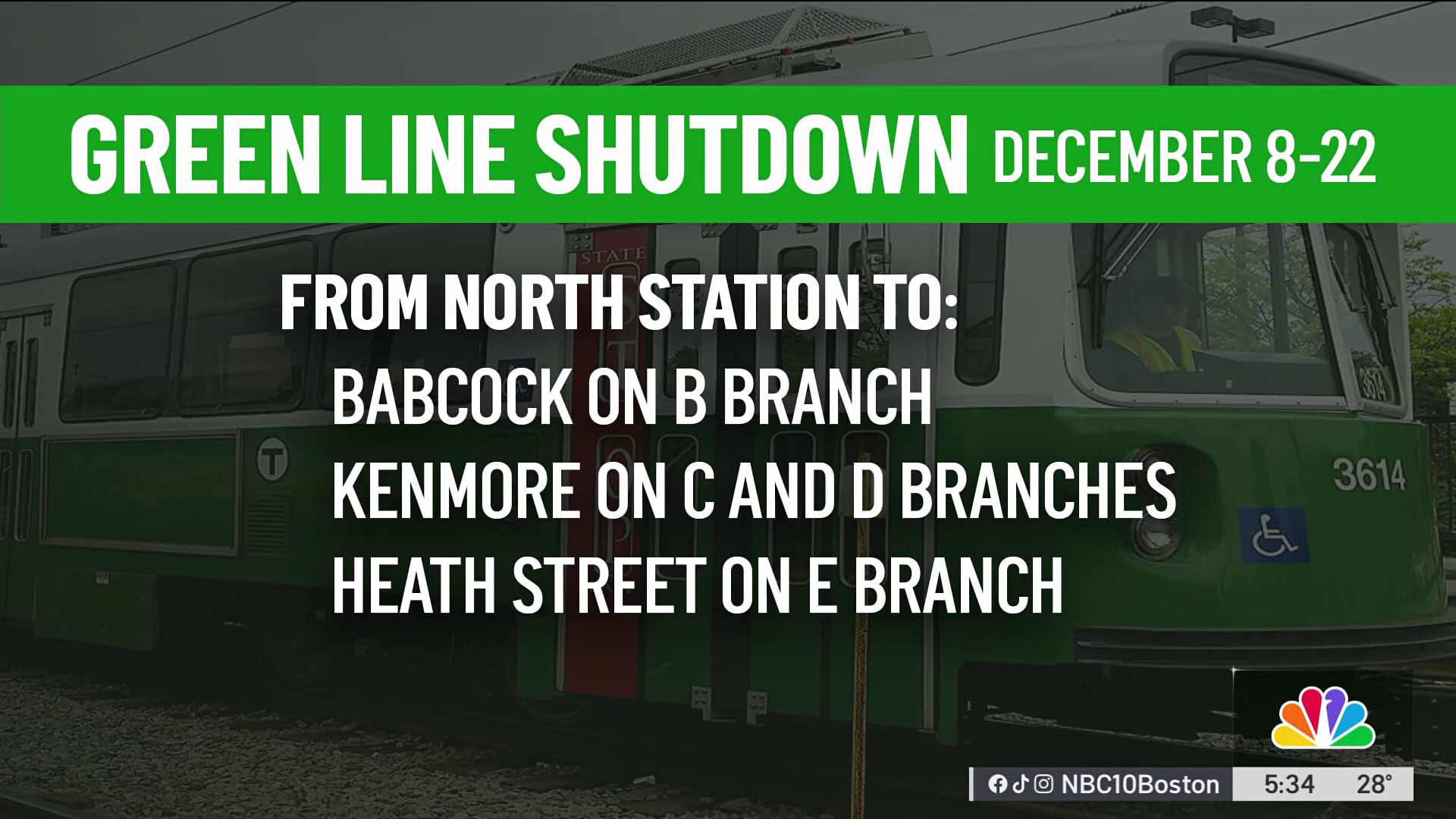 Green Line shut down during holiday for repairs – NBC Boston