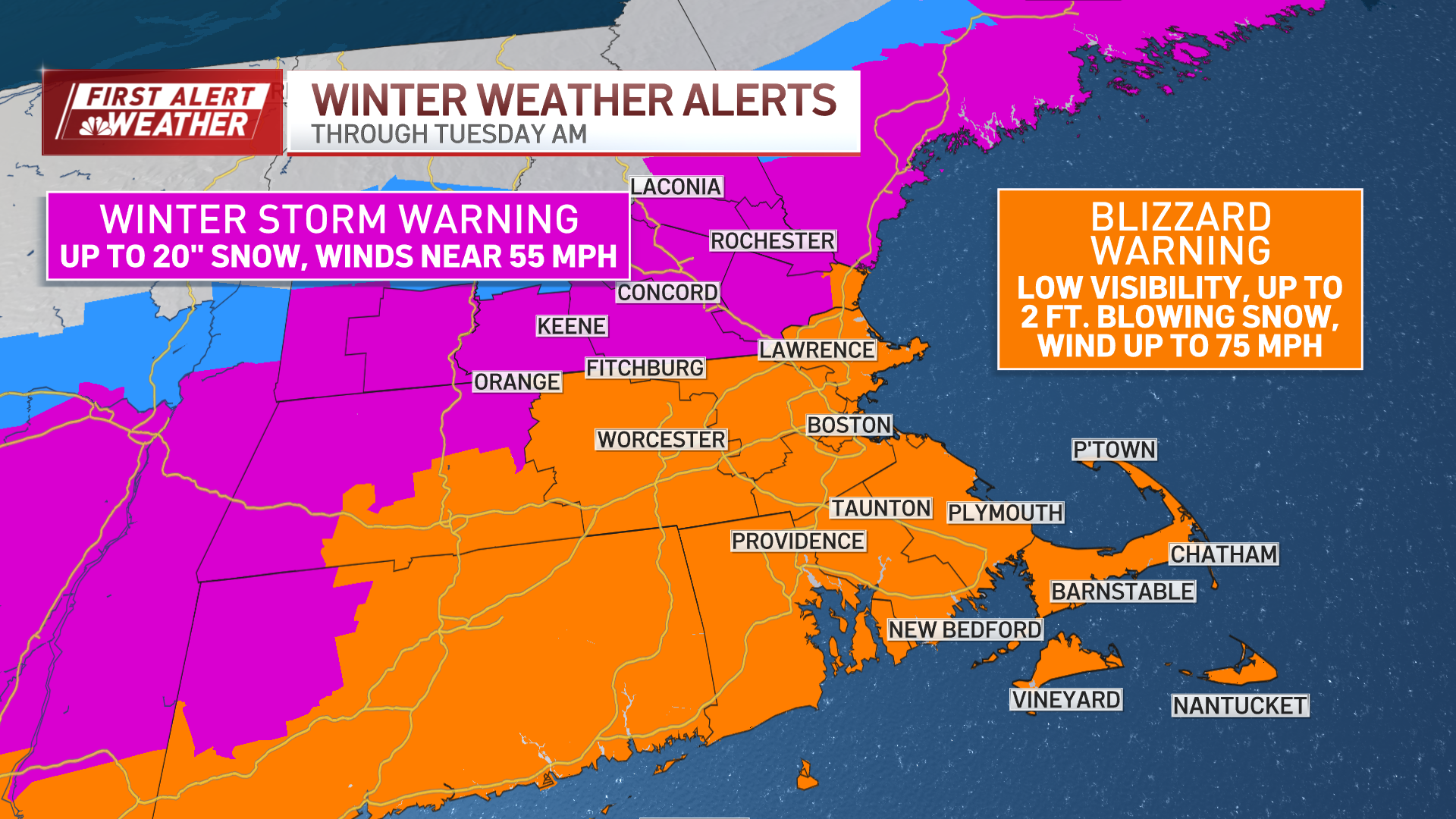 Boston, MA snow storm forecast — blizzard, radar, wind damage – NBC Boston